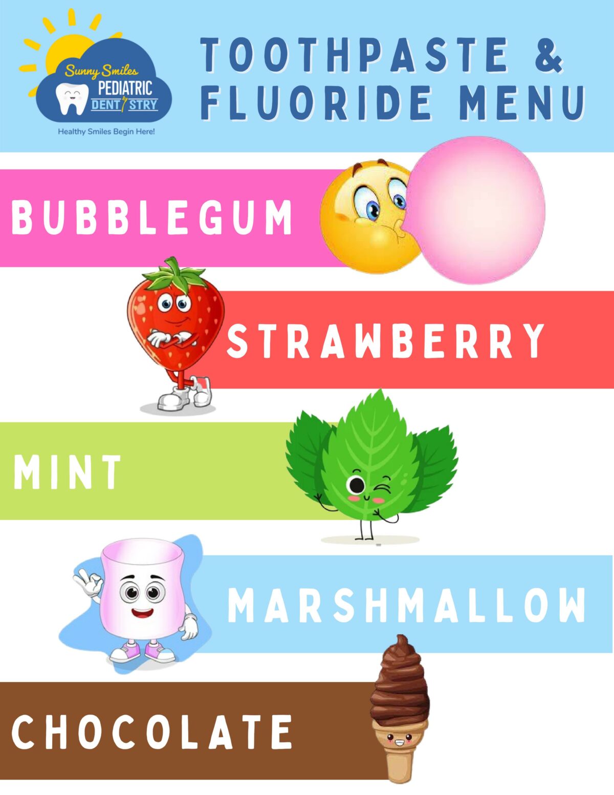 Toothpaste & Fluoride Menu • Sunny Smiles Pediatric Dentistry